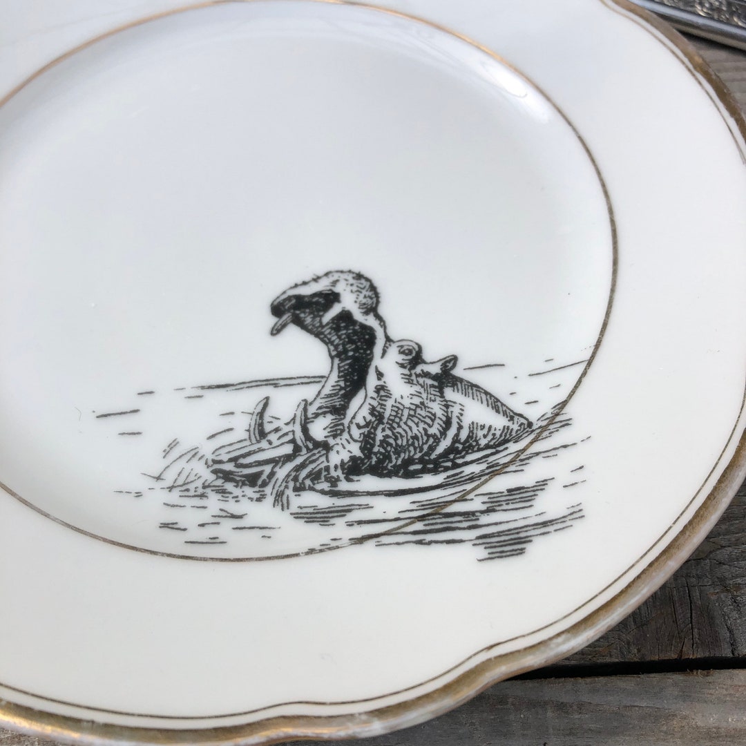 Porcelainplate "hippo", Ca 20cm, White Highquality Vintageporcelain ...