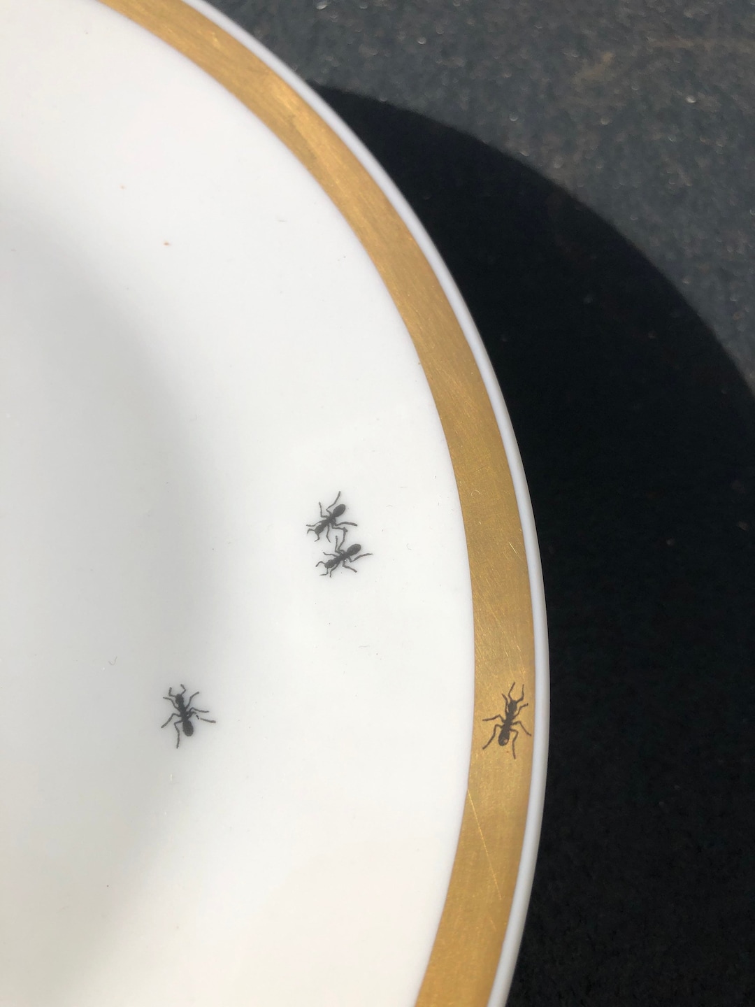 Ants Plate, Vintage Porcelain With Structure and Gold Rim, Hand-made ...
