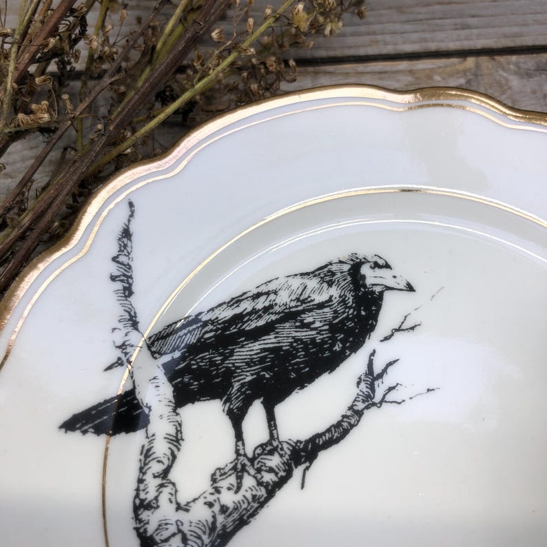 Plate-set "ravens and Crows", 15cm, Porcelain With Goldrim and Handmade ...