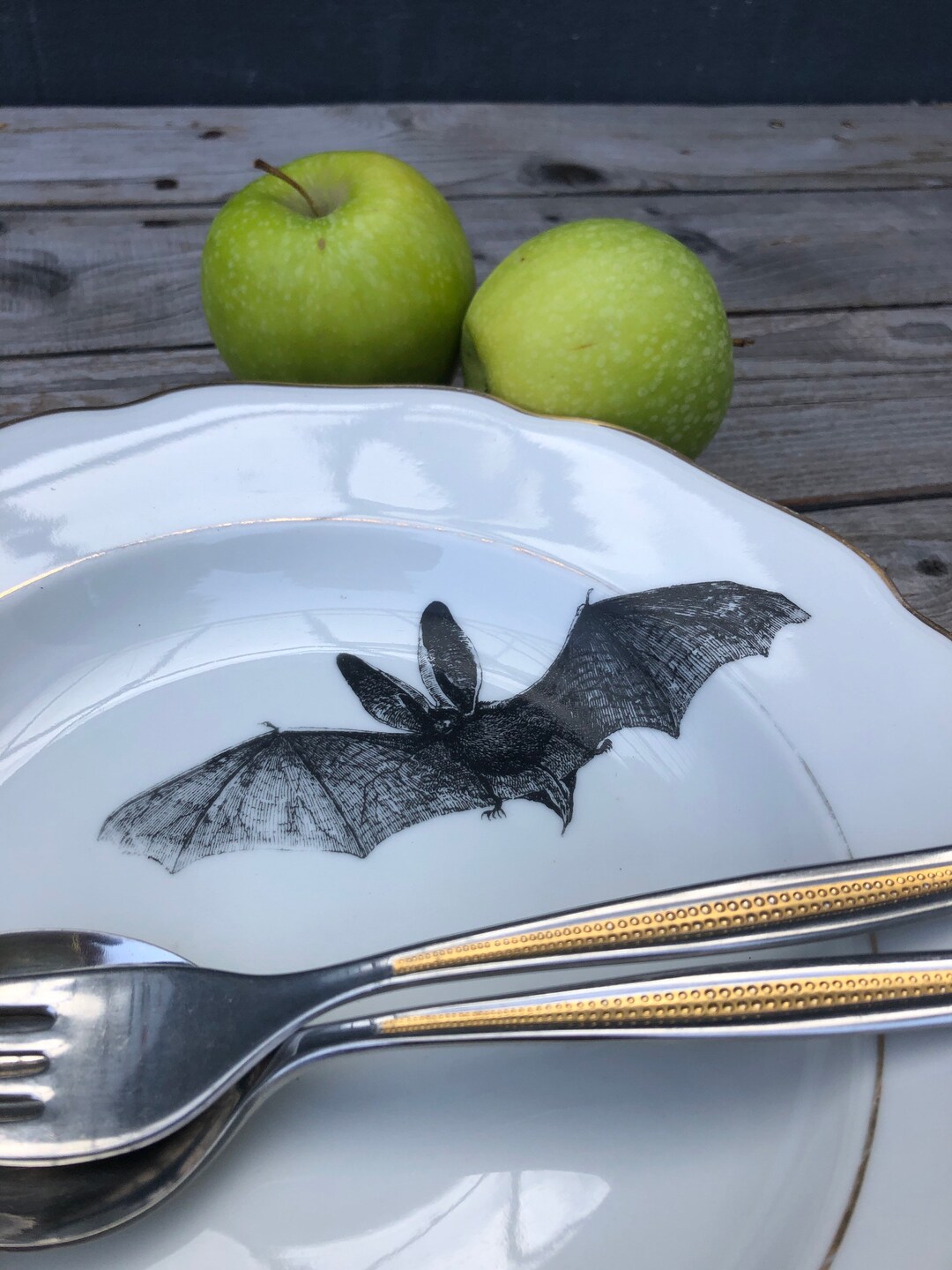 Pasta Plate "bat", 24 Cm, Porcelain With Gold Rim and Hand-printed ...