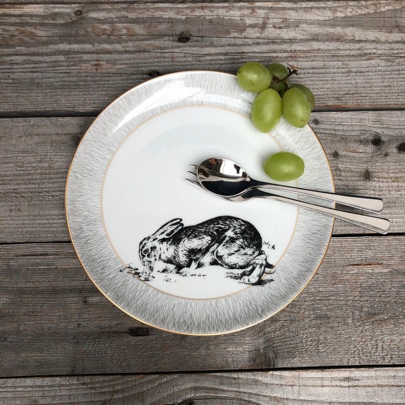 Plate "rabbit", Handprinted Retroporcelain With Goldrim, ø 20cm; Easter ...