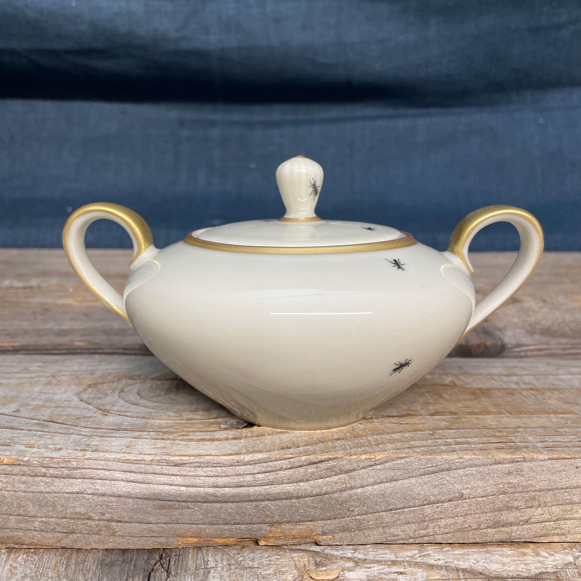 Sugar Bowl "ants", Vintage Porcelain With Gold Rim and Handmade Motifs ...