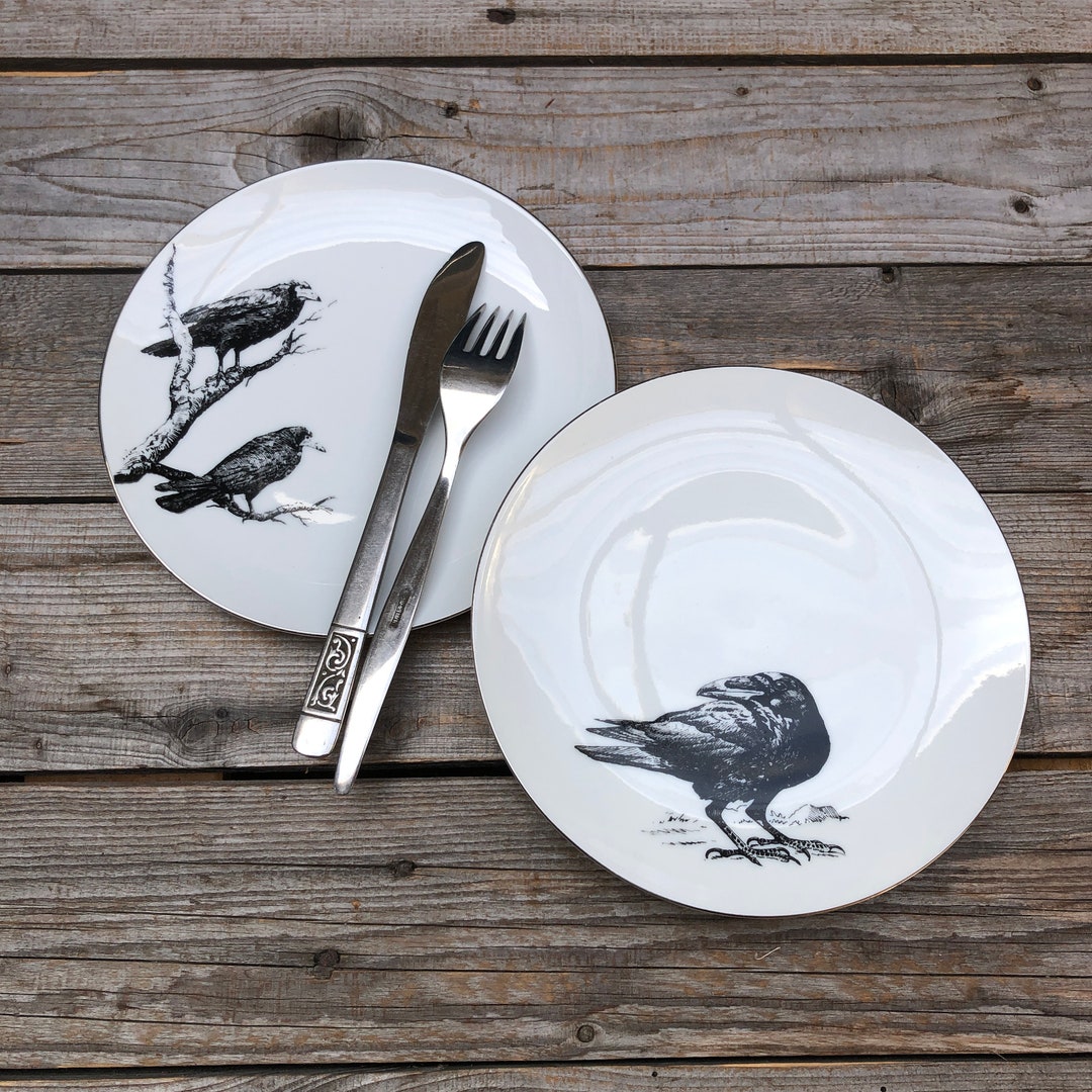 Printed Plates raven and Cowns Porcelain With - Etsy