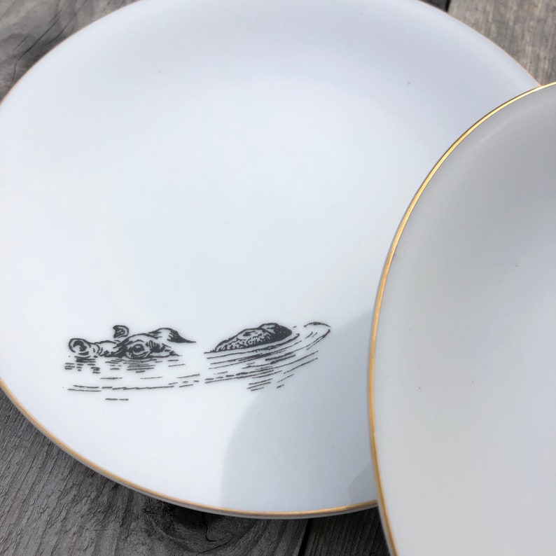 Porcelainplate "hippo", Ca 20cm, White Highquality Vintageporcelain ...