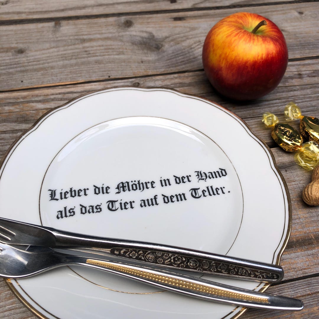 "carrot in Hand" Slogan Plate, Approx. 20 Cm, Vegan Gold-rimmed Plate ...