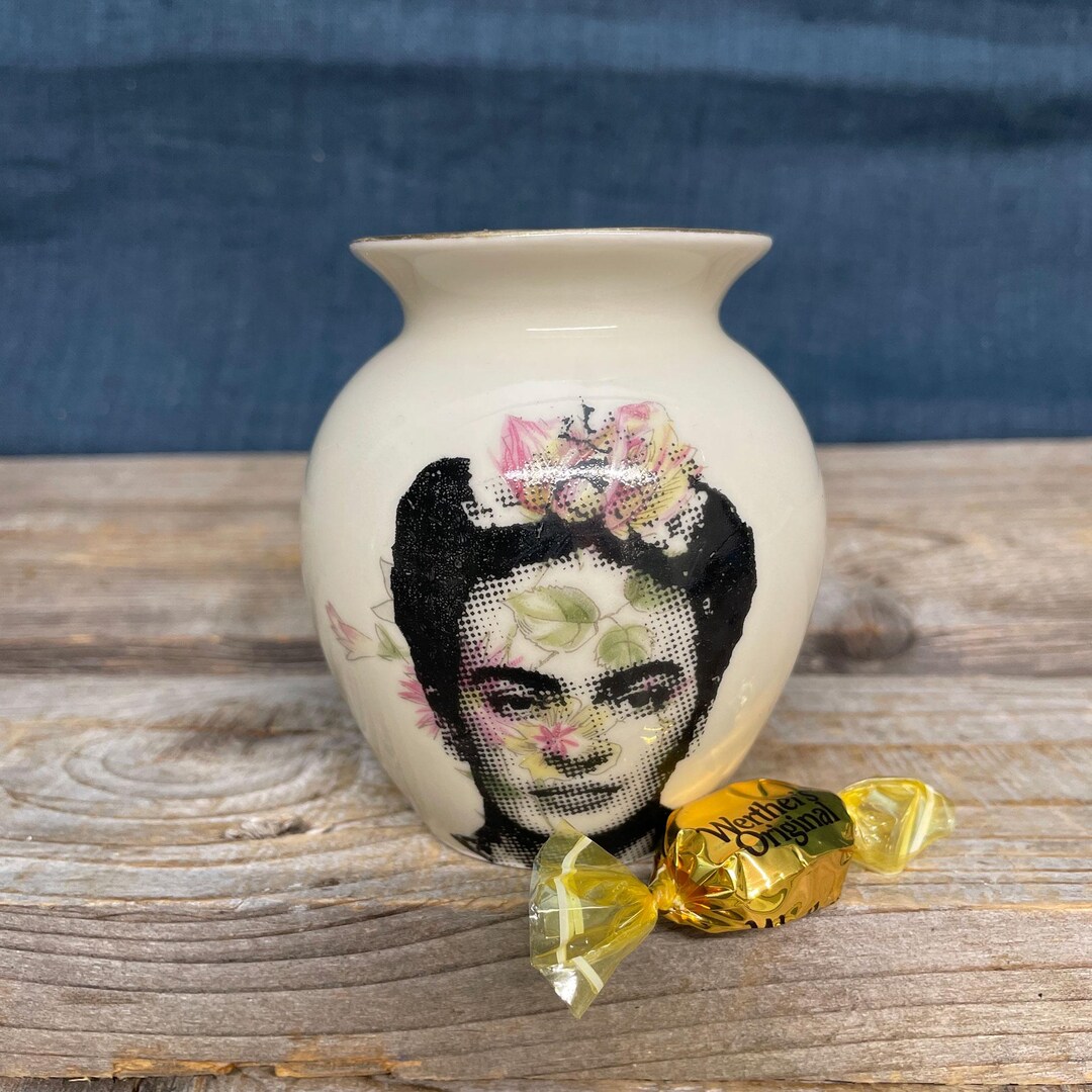 Frida Kahlo Vase, Vintageporcelain Jug With Floral Decor and Handmade ...