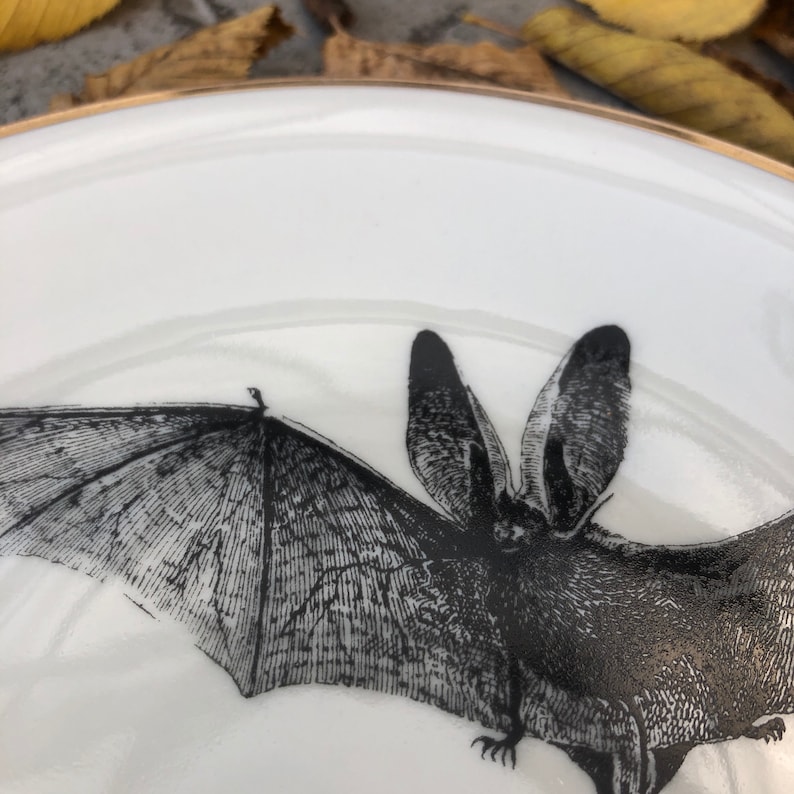 Plate "bat", 20cm, Vintage Porcelain With Goldrim and Handmade ...