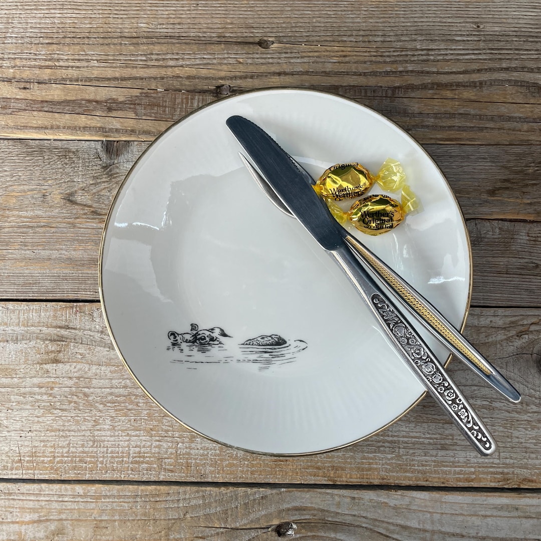 Hippopotamus Plate, Approx. 19 Cm in Diameter, Handmade Screen-printed ...