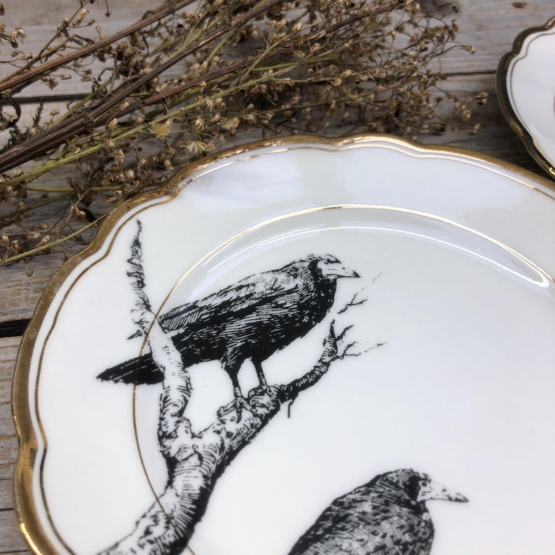 Plate-set "ravens and Crows", 15cm, Porcelain With Goldrim and Handmade ...