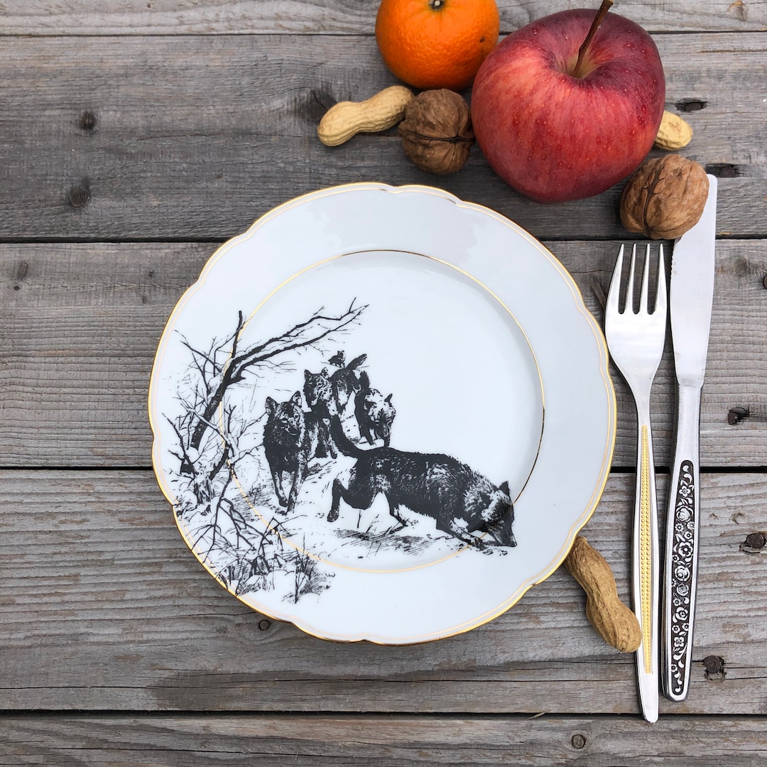 Porcelain Plate “wolves”, Approx. 20 Cm in Diameter; Printed Vintage ...