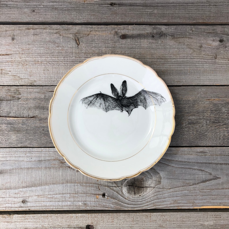 Plate "bat", 20cm, Vintageporcelain With Goldrim and Handmade ...
