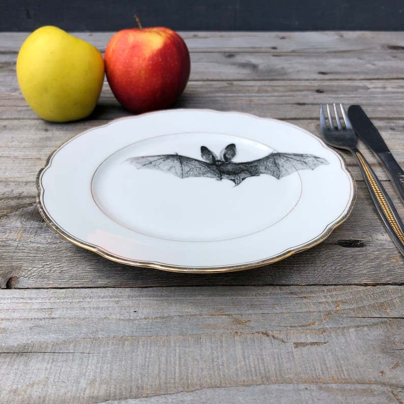 Plate "bat", 20cm, Vintageporcelain With Goldrim and Handmade ...