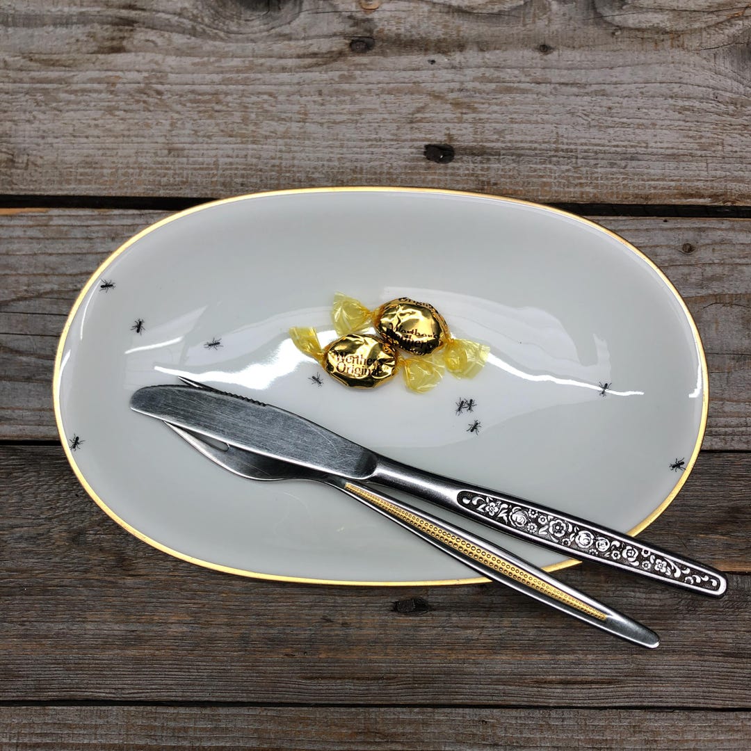 Porcelain Bowl ants, Hand-printed Vintage Porcelain With Gold Rim ...