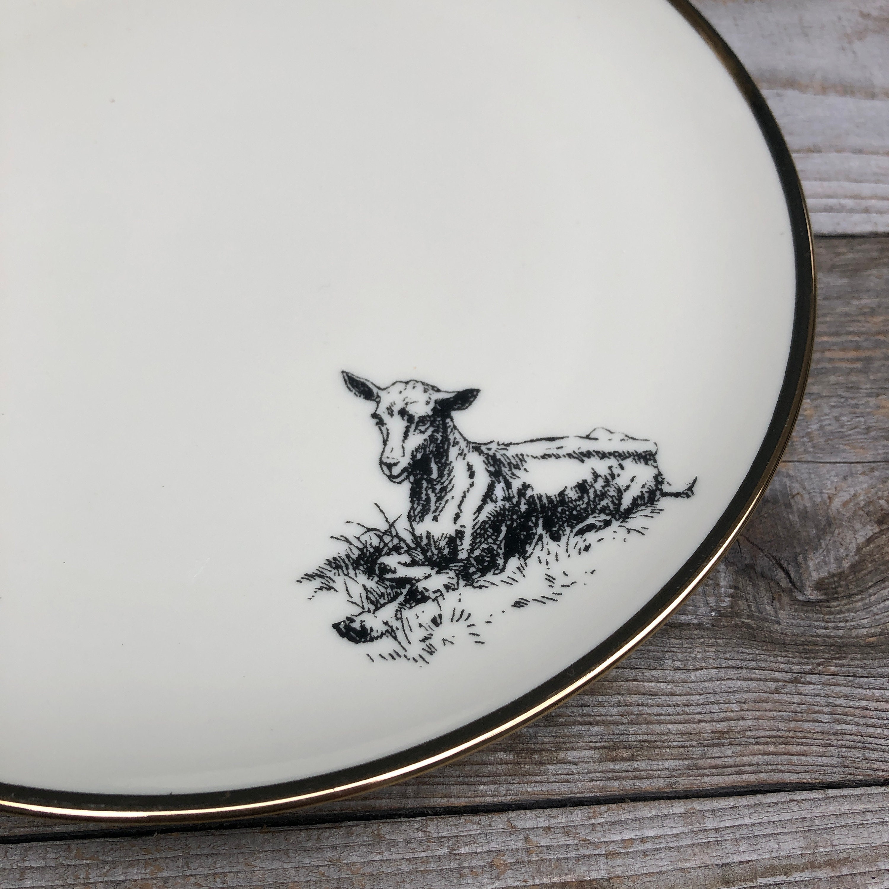 Goat Plates, 2 Pieces in a Set, Hand-printed Vintage Porcelain With ...