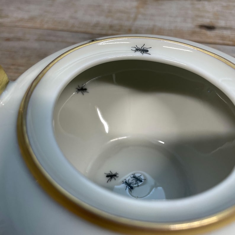 Sugar Bowl "ants", Vintage Porcelain With Gold Rim and Handmade Motifs ...