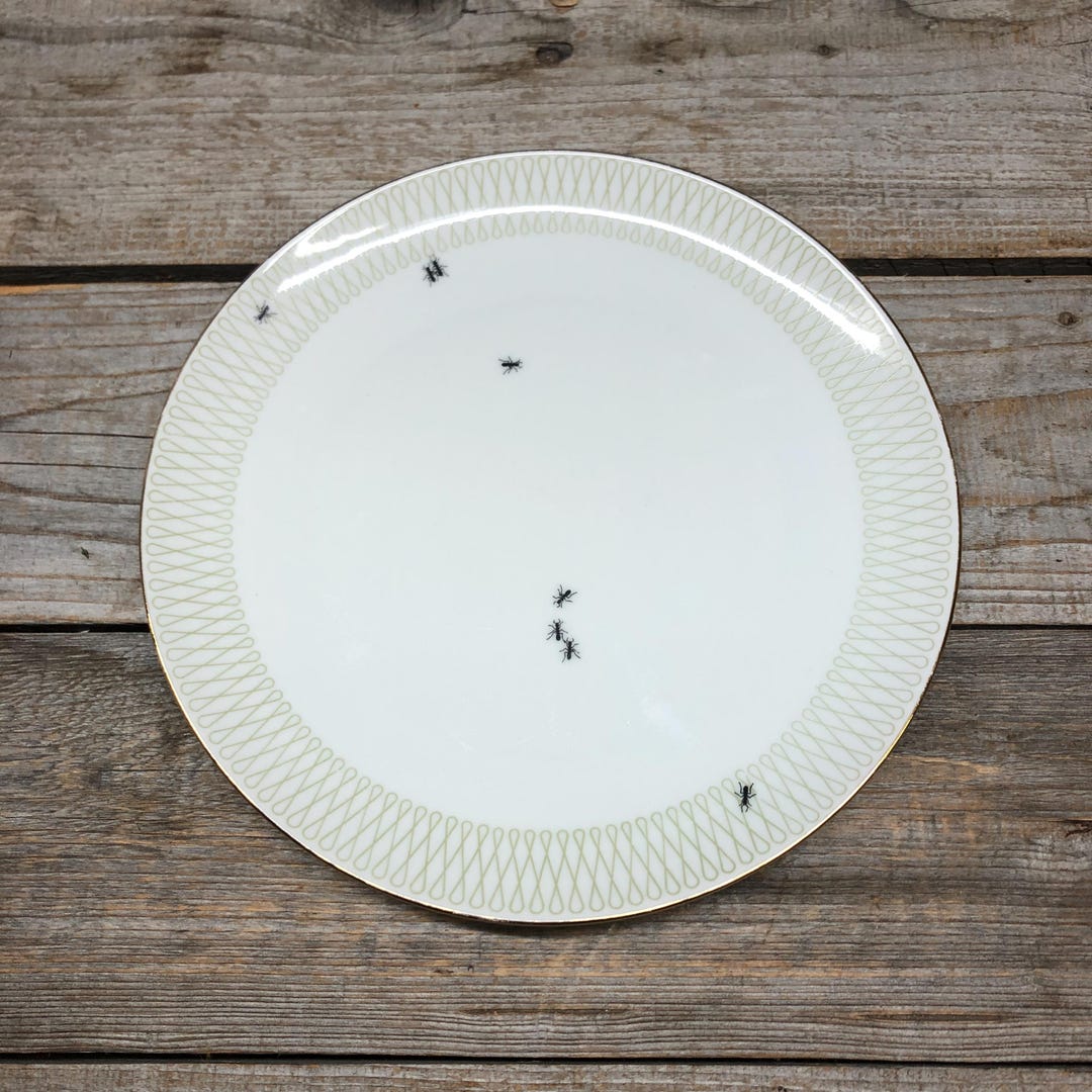 Dessert Plate ants, Vintage Porcelain With Hand-printed Ants Original ...