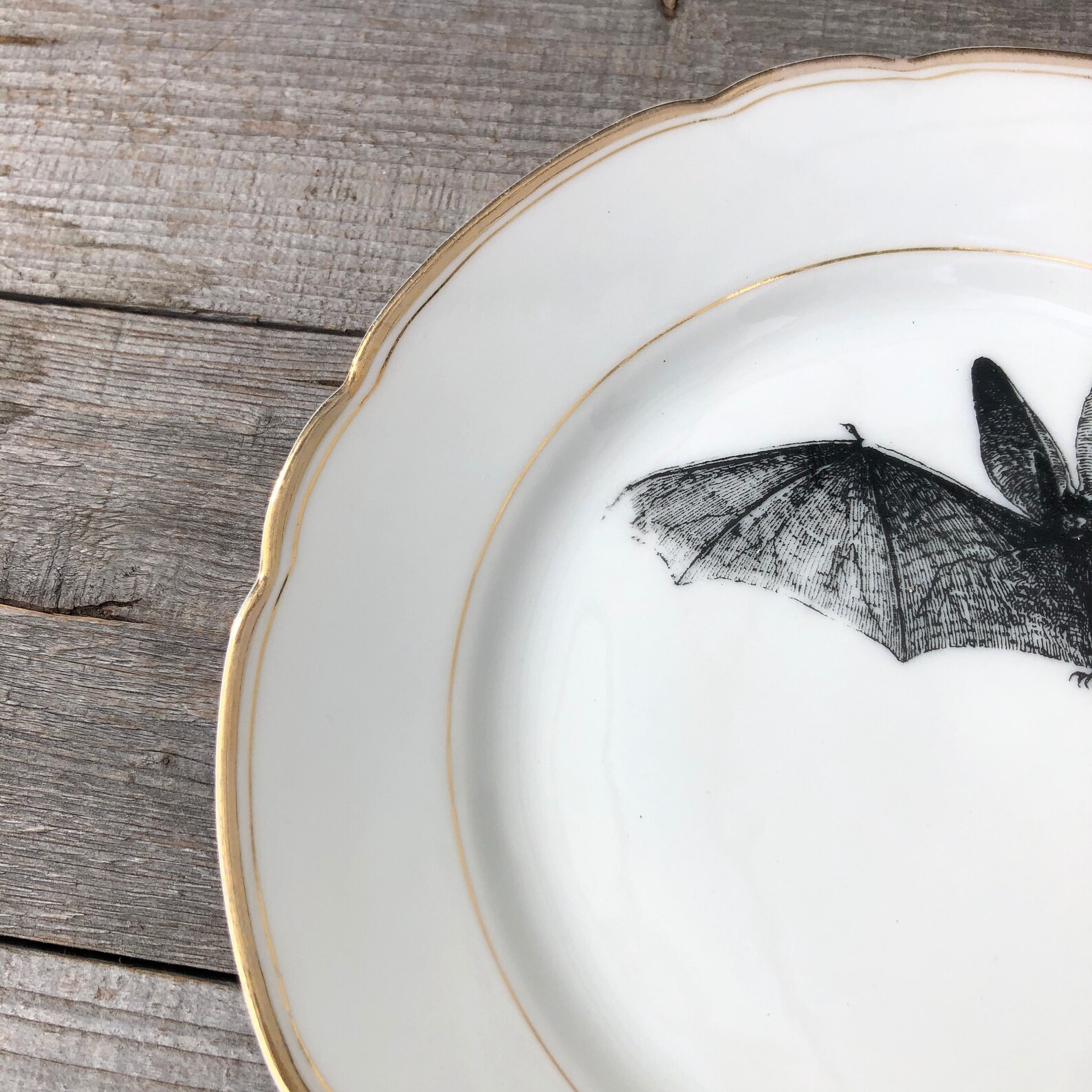 Plate "bat", 20cm, Vintageporcelain With Goldrim and Handmade ...
