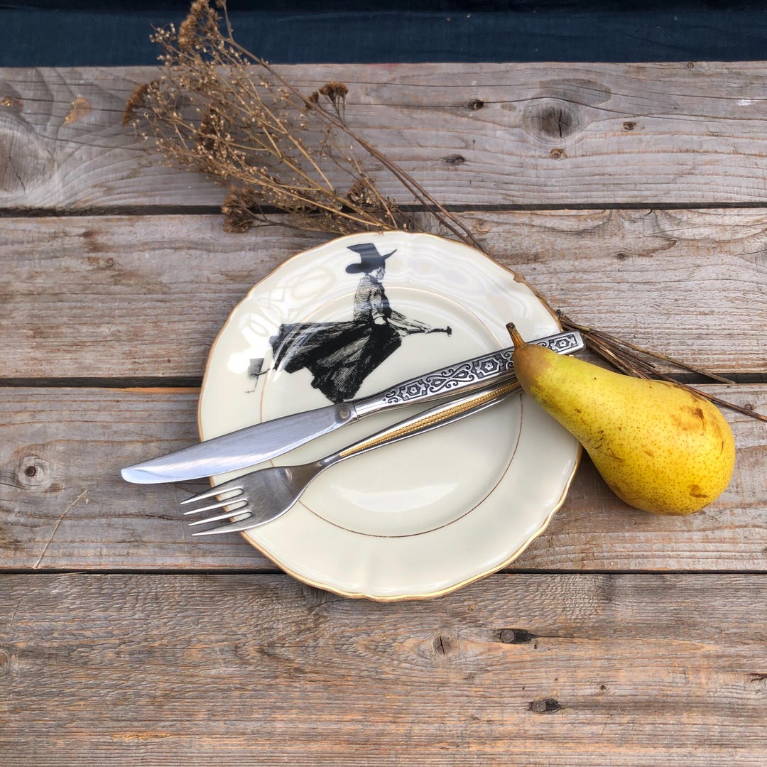 Porcelain Plate "witch", 20cm, Hand-printed Motif on Vintage Porcelain ...