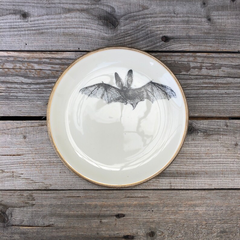 Plate bat 20cm Vintage Porcelain With Goldrim - Etsy UK