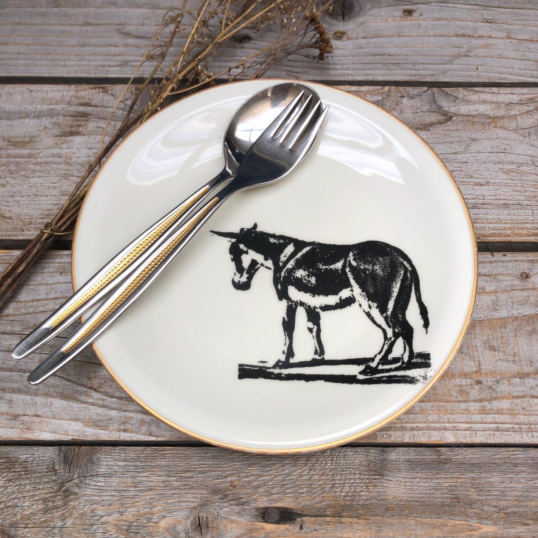 Donkey Plate, 19cm, Porcelain With Goldrim and Handmade Silkscreen ...