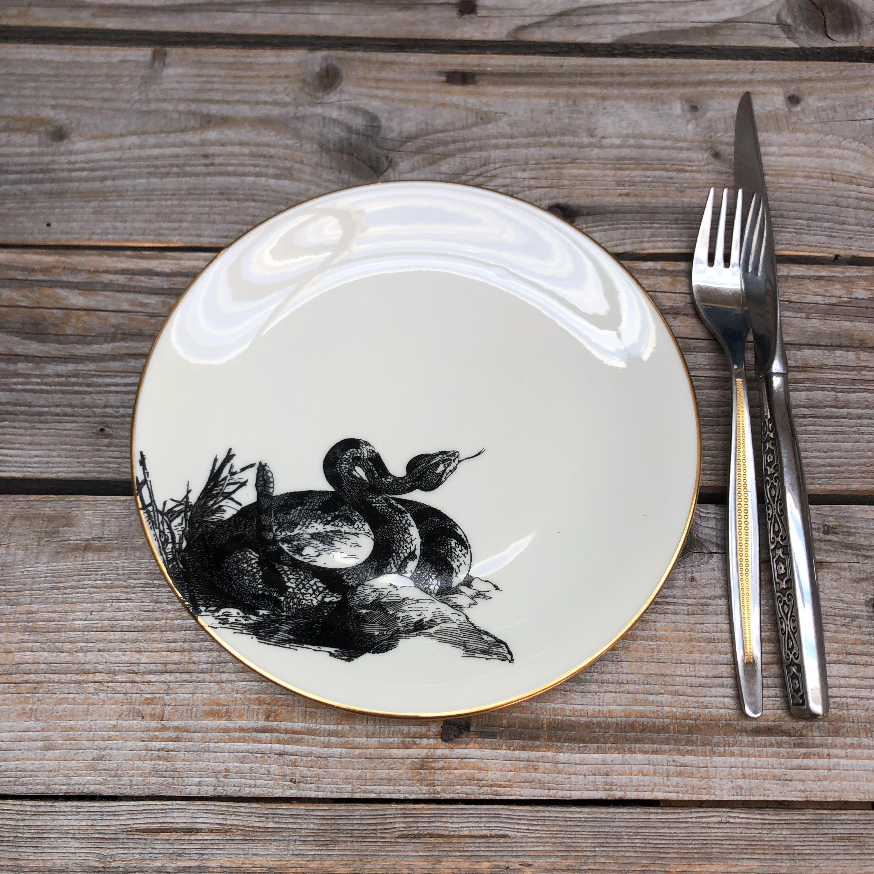 Porcelainplate "snake", 20cm, Vintage With Goldrim and Handmade Print ...
