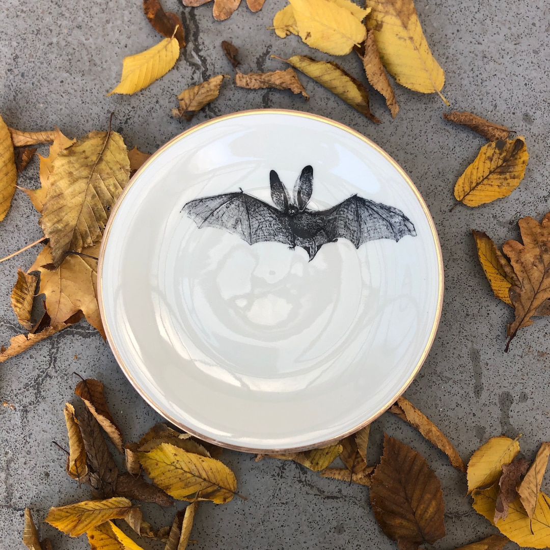Plate "bat", 20cm, Vintage Porcelain With Goldrim and Handmade ...
