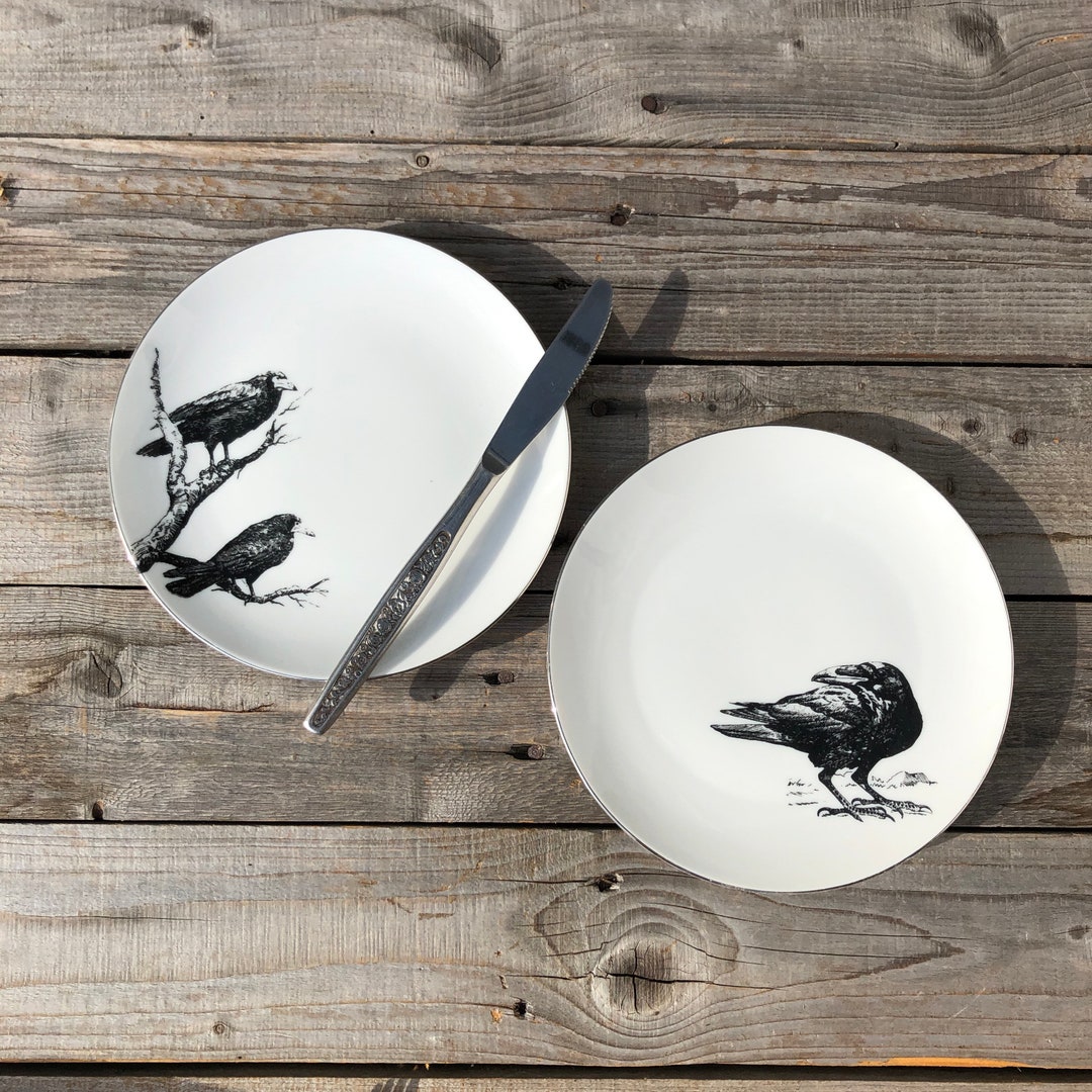 Printed Plates raven and Cowns Porcelain With - Etsy
