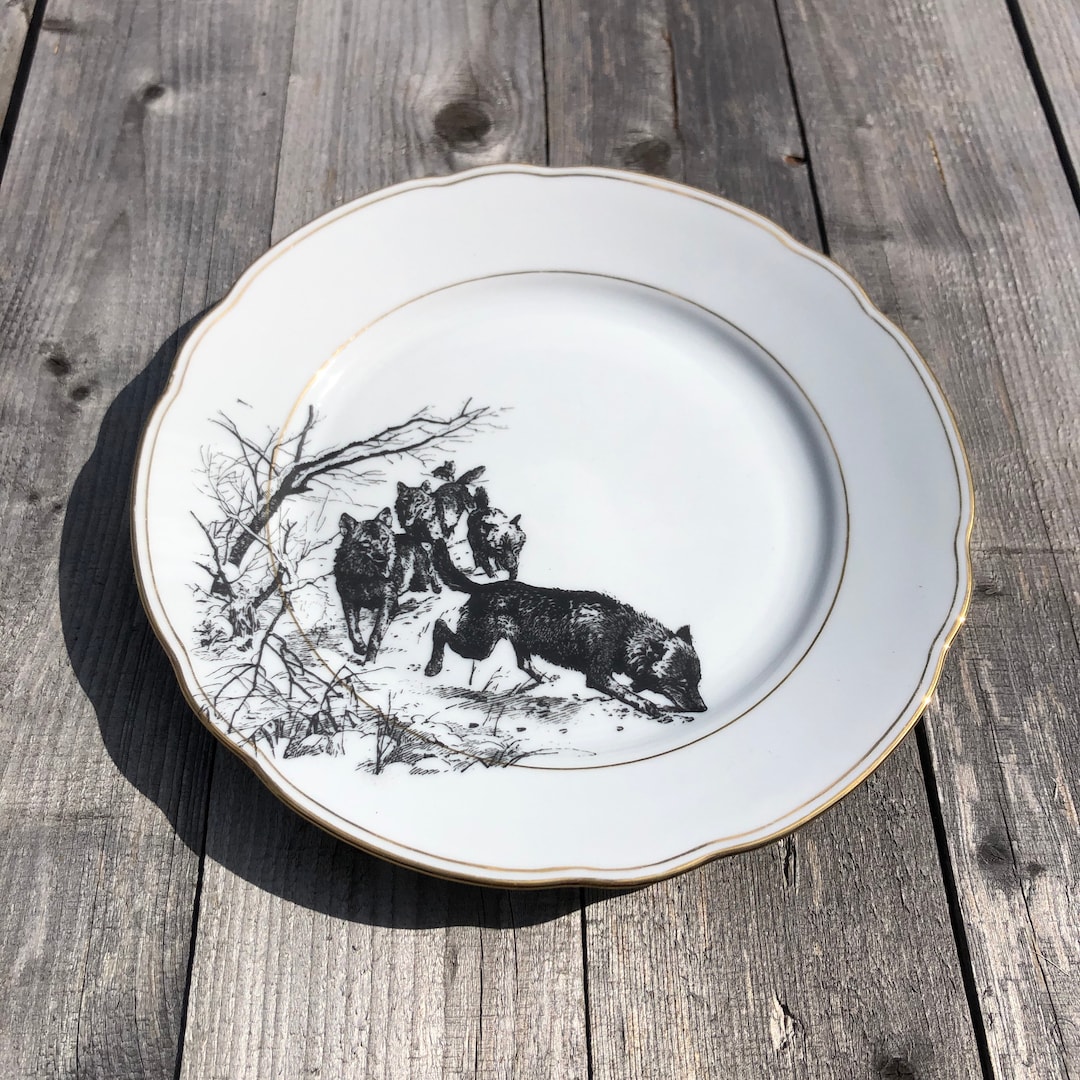 Dinner Plate wolves, ø Approx. 24 Cm, Vintage Porcelain With Gold Rim ...