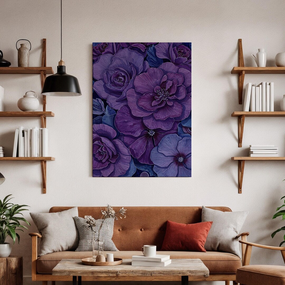 Purple Floral Canvas Print Framed, Elegant Purple and Lavender Flower ...