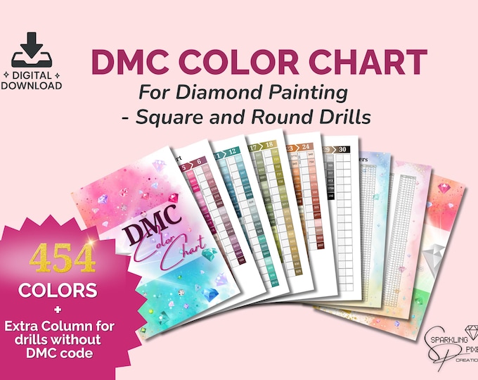 Printable PDF DMC Color Charts, Diamond Painting Drill Color Card ...