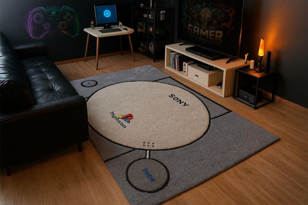 Retro Playstation Console Rug | Hand-tufted Gamer Rug | Custom Sony PS1 ...