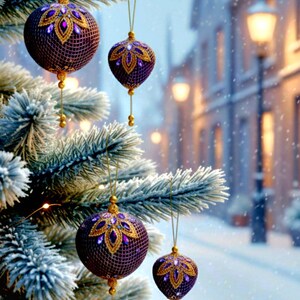 Purple Velvet Christmas Ornaments: Gold Filigree Rhinestone Set - Etsy