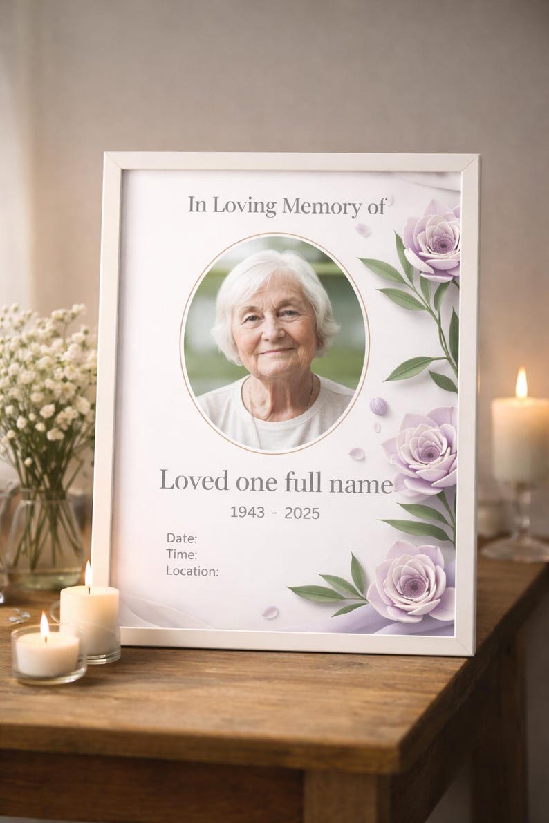 In Loving Memory Funeral Poster Template | Floral Funeral Sign (canva ...