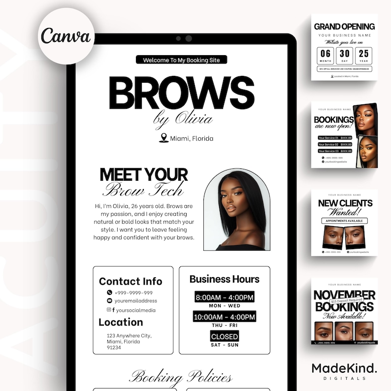 Acuity Brows Editable Scheduling Template Canva Editable Website Design ...