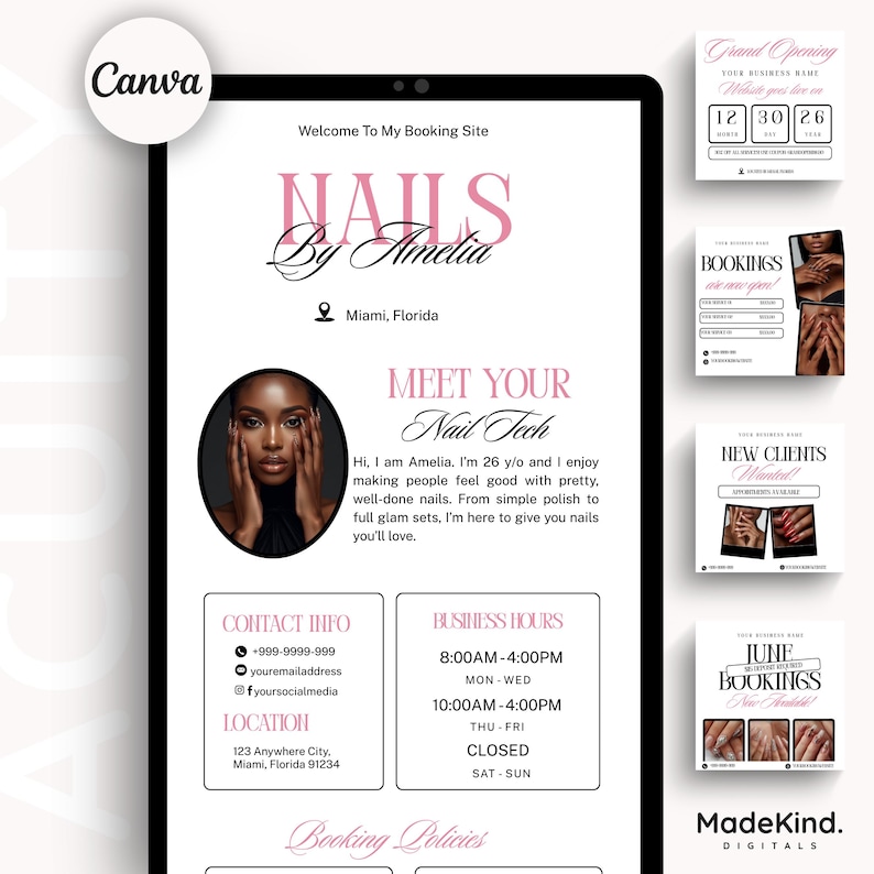 Nails Acuity Scheduling Template Nailtech DIY Canva Editable Templates ...