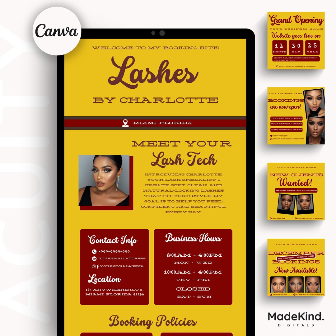 Lash Acuity Scheduling Template Lash Tech Booking Website Canva ...