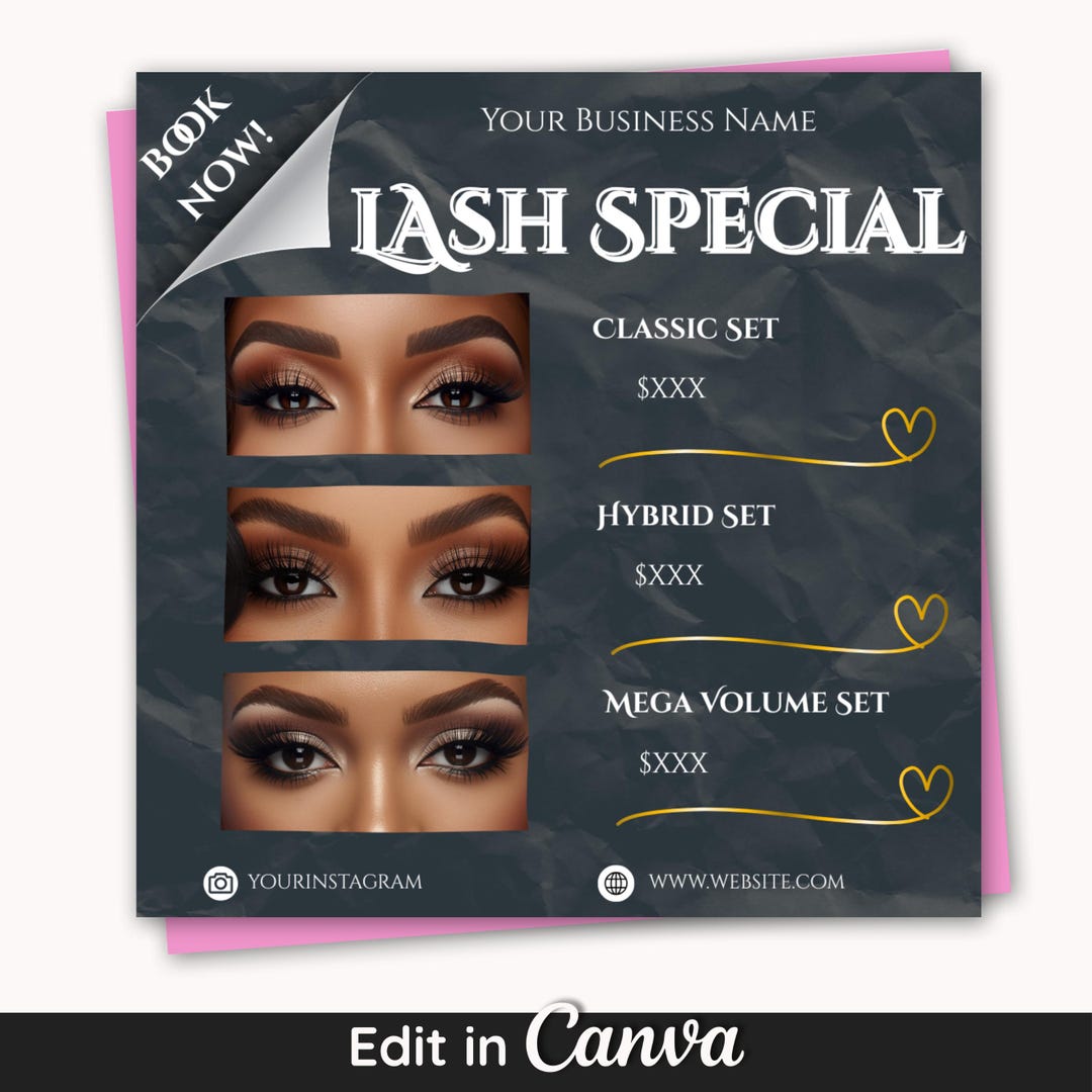 Lash Deal Flyers, Editable Lash Clients Booking Canva Template, Lash ...