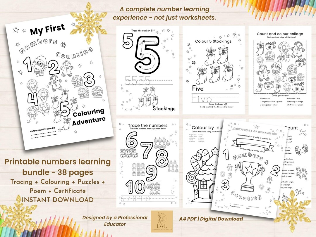 Merry Christmas Counting Numbers Workbooks Bundle | Preschool Counting ...