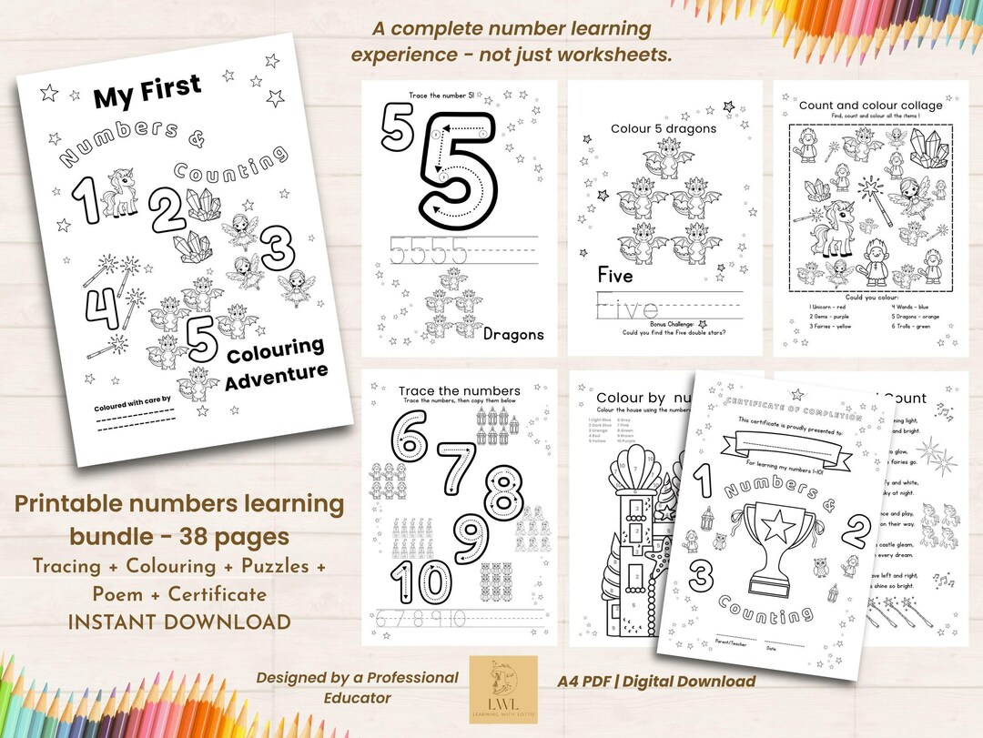 Fantasy Numbers Workbooks Bundle | Preschool Counting, Tracing ...