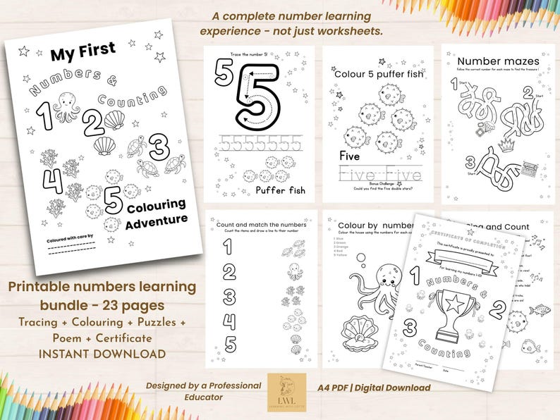 Under the Sea Theme Counting 1-5 Workbook | 23 Page Printable | Tracing ...