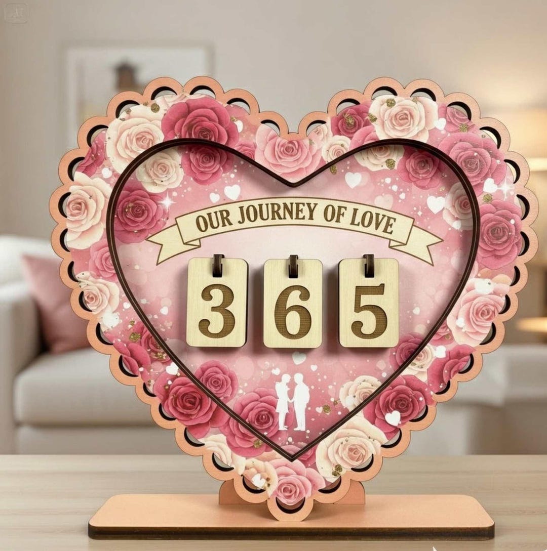 Days in Love Heart Tracker, Floral Couple Days Together Counter With ...