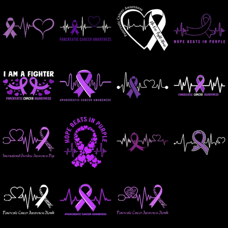 Heartbeat Pancreatic Cancer Awareness PNG, Purple Ribbon Clipart ...