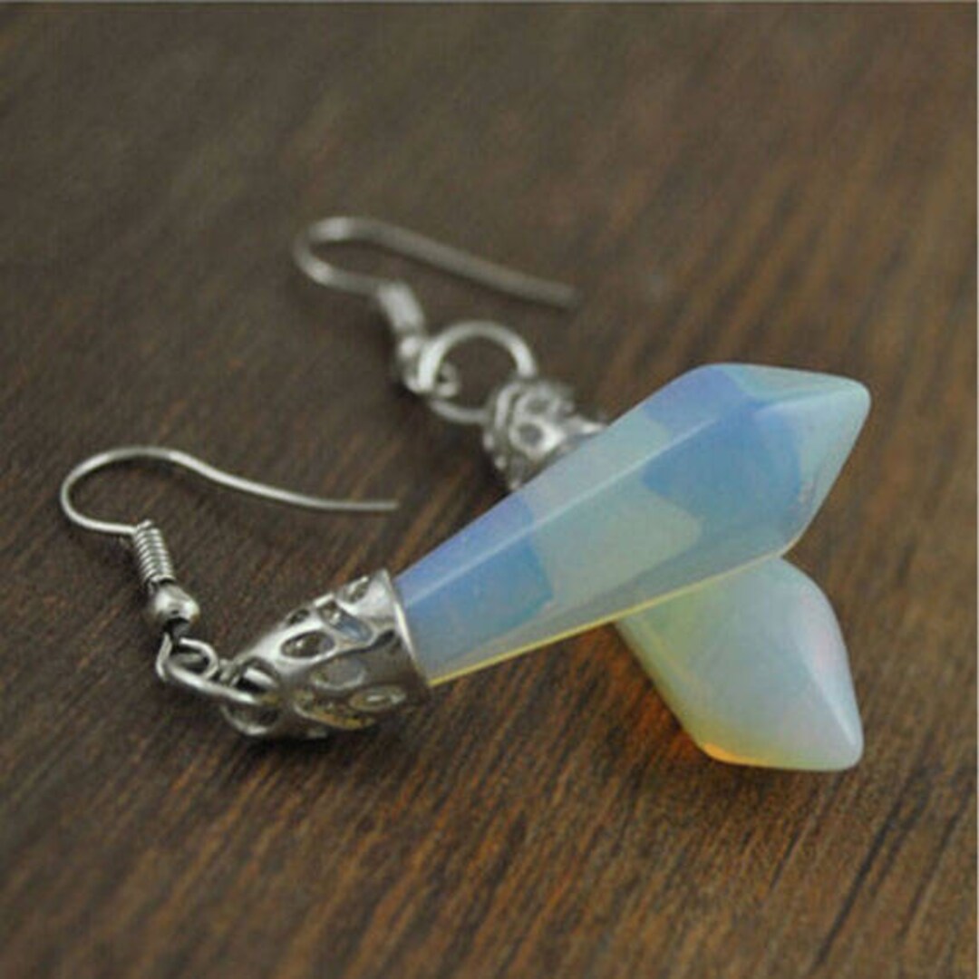 Opalite Earrings Iridescent Dangle Earrings Stone Crystal Silver Drop ...