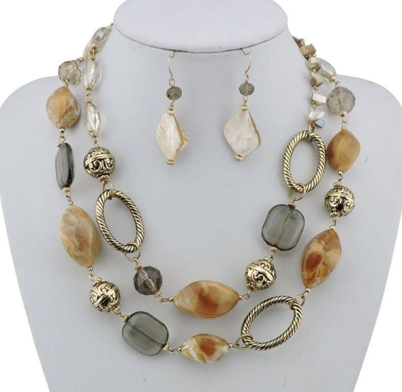 Layered Shell Necklace Multi Strand Necklace Beige Color - Etsy