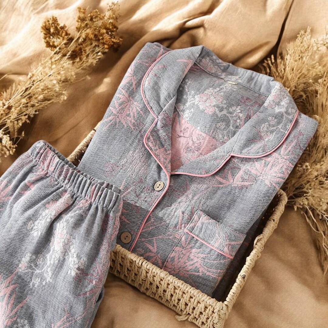 Ensemble de pyjama en coton à manches longues pour femme - Pantalon de ...