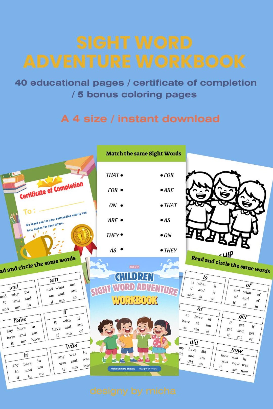 Children's Sight Word Adventure Workbook, Kindergarten Dolch Practice ...
