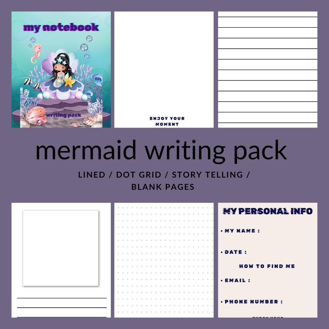 Mermaid Writing Pack – Printable Journal Pages, Lined Dot Grid Story ...
