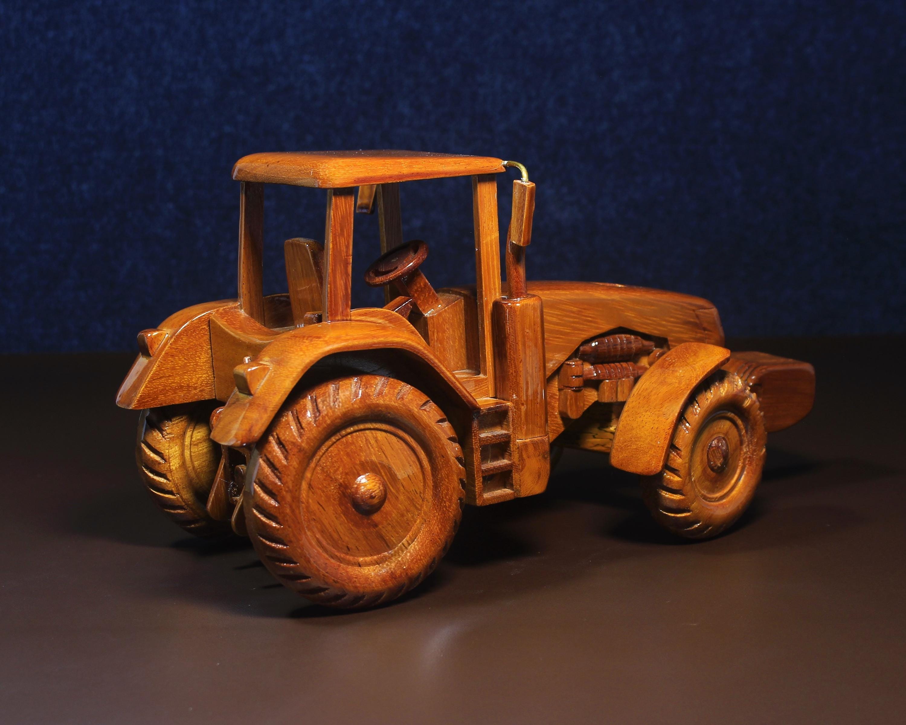 Wooden Tractor Model | Handcrafted Solid Wood Farm Vehicle Decor Gift ...