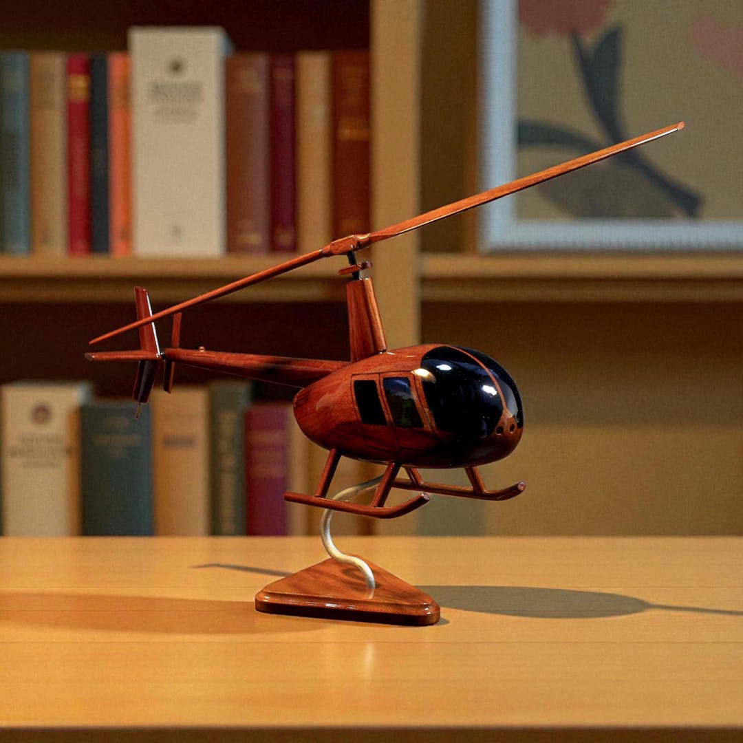 R-44 Civilian Helicopter Model | Handmade Wooden Aircraft Decor | Pilot ...