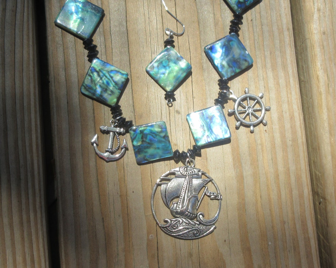 Abalone Sailing Ship Necklace Set - Etsy